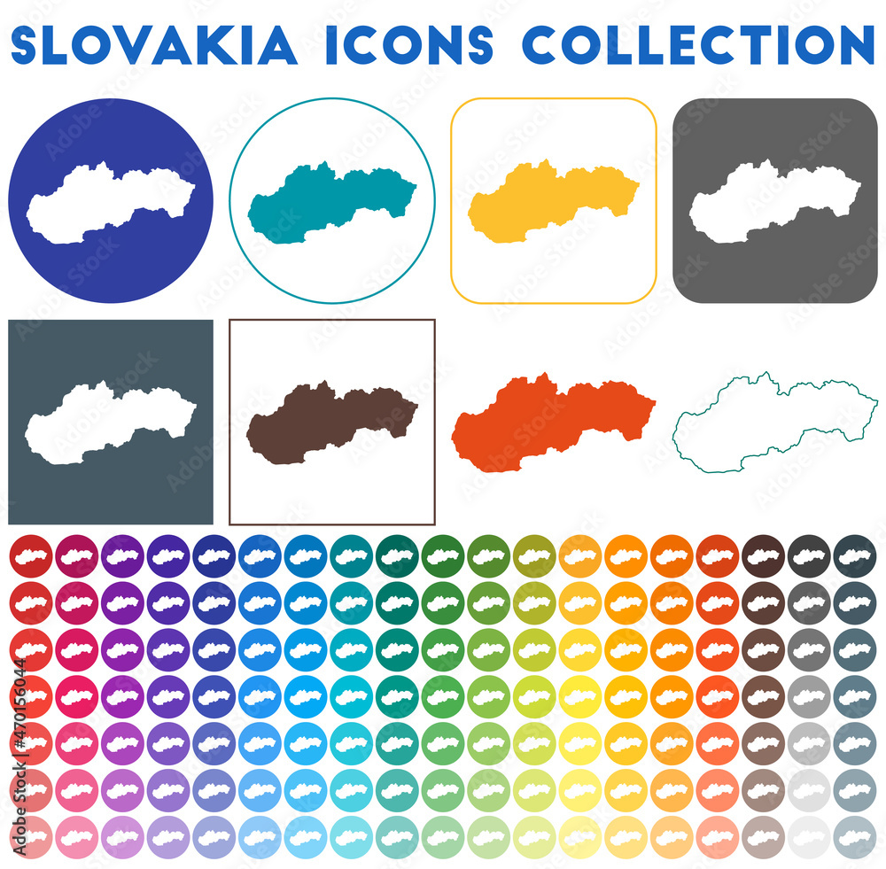 Slovakia icons collection. Bright colourful trendy map icons. Modern ...