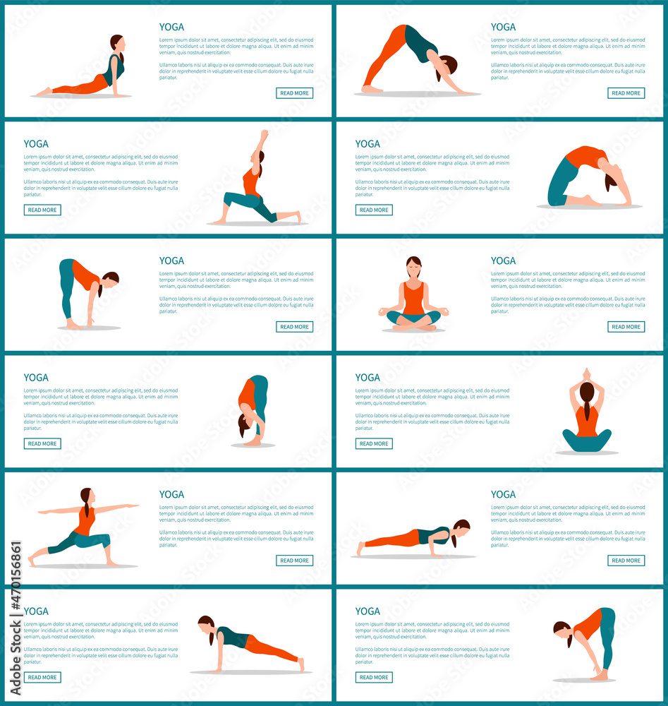Yoga and text sample web pages collection with headlines and buttons ...