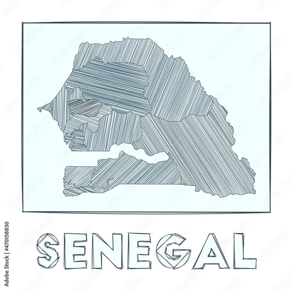 Sketch map of Senegal. Grayscale hand drawn map of the country. Filled ...