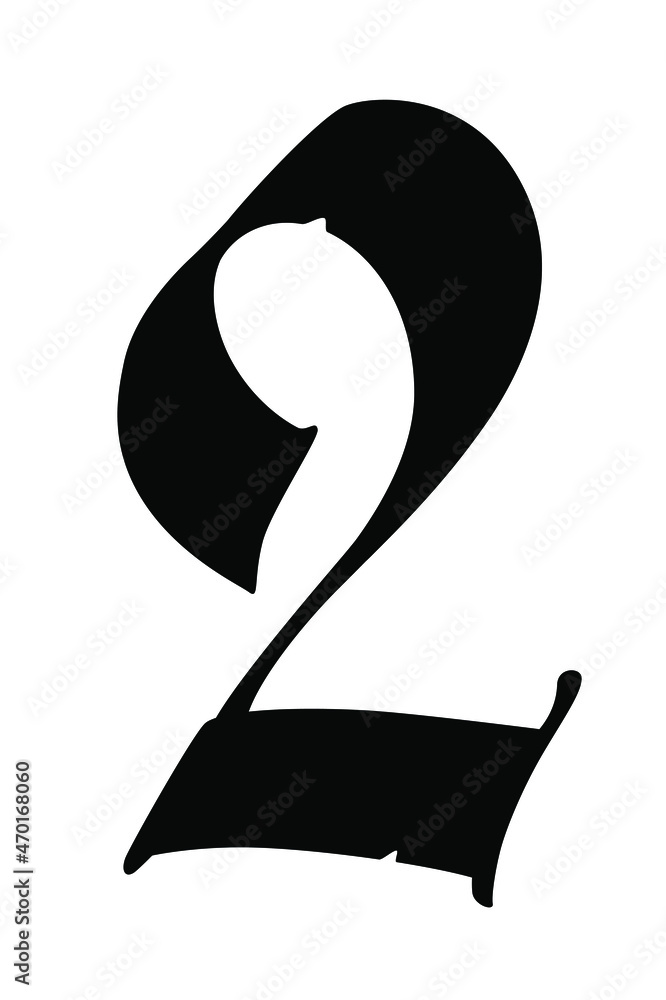 Number 2 in the Gothic style. Vector. The symbol is isolated on a white ...