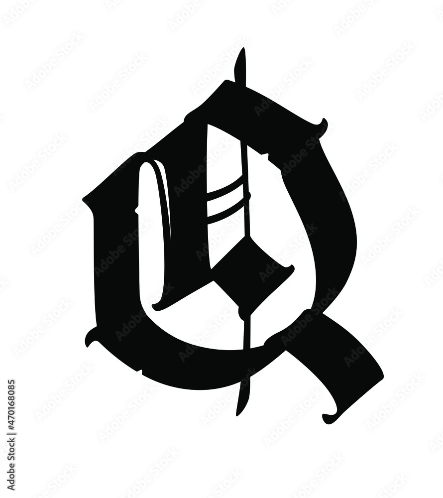 Letter Q in the Gothic style. Vector. Alphabet. The symbol is isolated ...