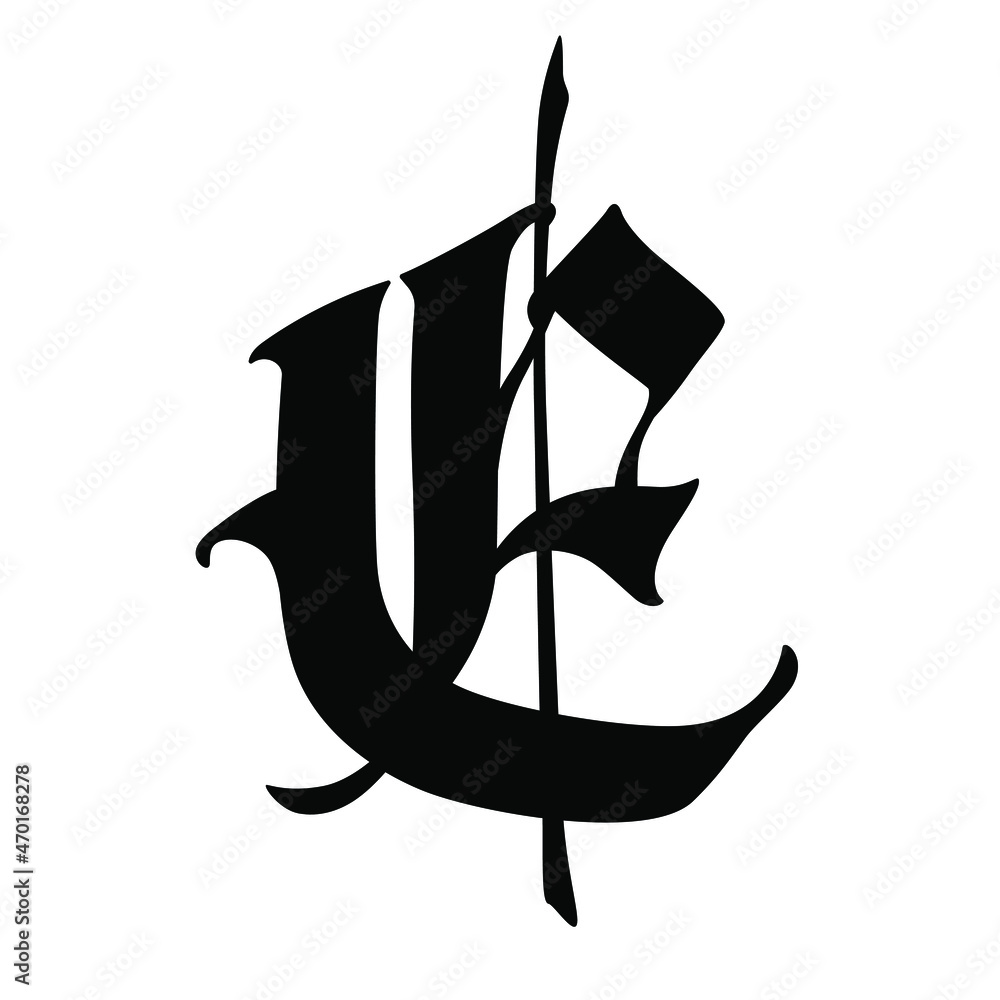 Letter E in the Gothic style. Vector. Alphabet. The symbol is isolated ...
