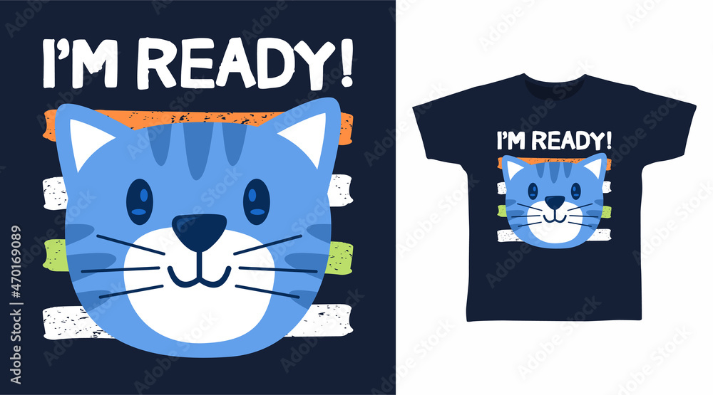 Cute little cat cartoon t shirt design Stock Vector | Adobe Stock