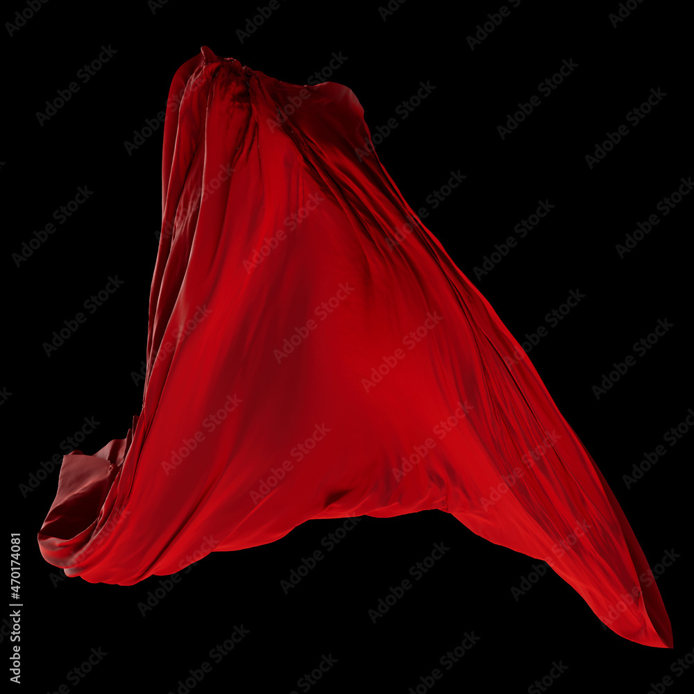 3d abstract twisted piece of textile, wavy flying cloth fabric isolated rendering. Luxury ...