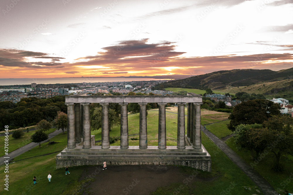 Amazing top aerial view of National Monument is visible in the skyline ...