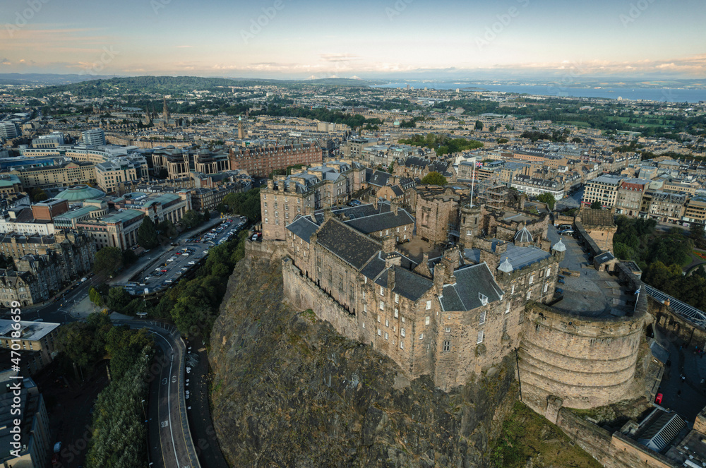 Aerial view. of Edinburgh Castle, situated on top of Castle Rock ...