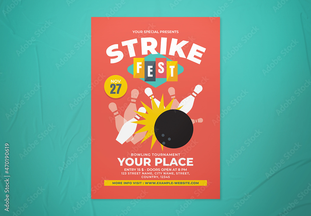 Bowling Strike Fest Flyer Layout Stock Template | Adobe Stock