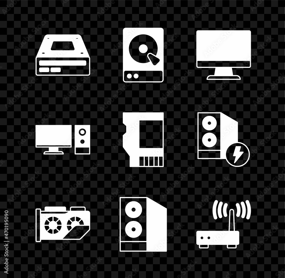 Vetor De Set Optical Disc Drive Hard Disk Hdd Computer Monitor Screen