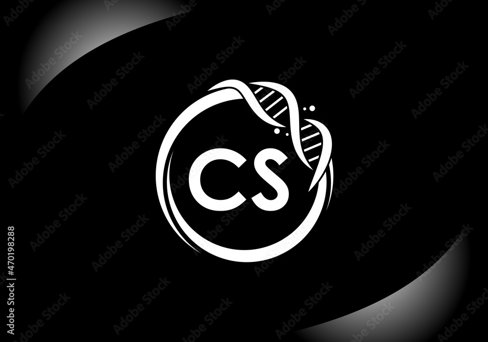 Black letter CS monogram alphabet in a circle with DNA. Genetics logo ...