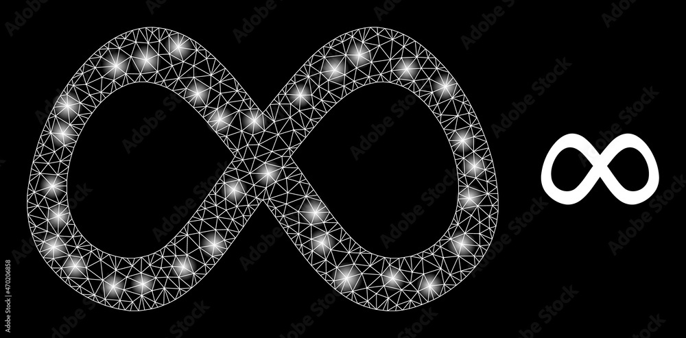 Glossy polygonal mesh web curve infinity icon with glitter effect on a ...