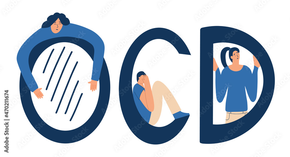 Vecteur Stock Medical banner with characters with OCD. People with ...