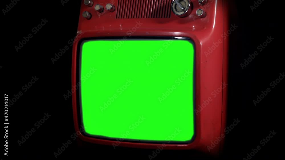 Video Stock Red Television with Green Chroma Key Screen Cut Out Against ...