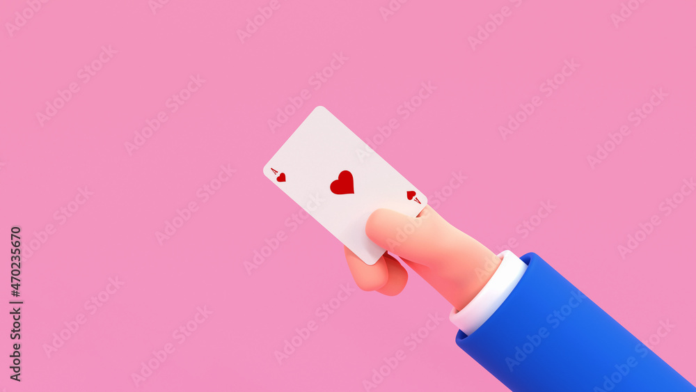 Cartoon human hand holding playing card. 3d render illustration. Stock ...