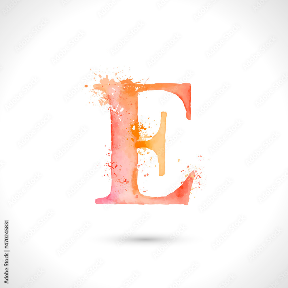 Vector hand painted watercolor alphabet, splash elements design, letter ...