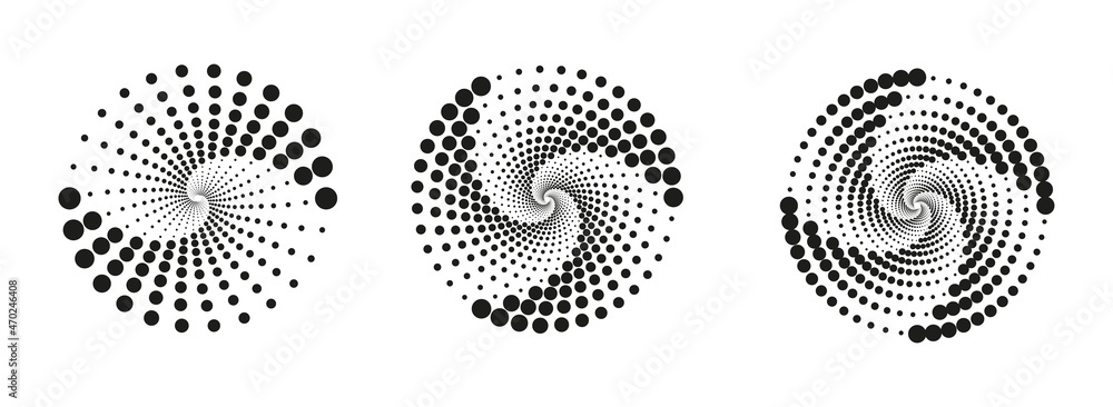 Dotted, dots, speckles abstract concentric circle. Spiral, swirl, twirl ...
