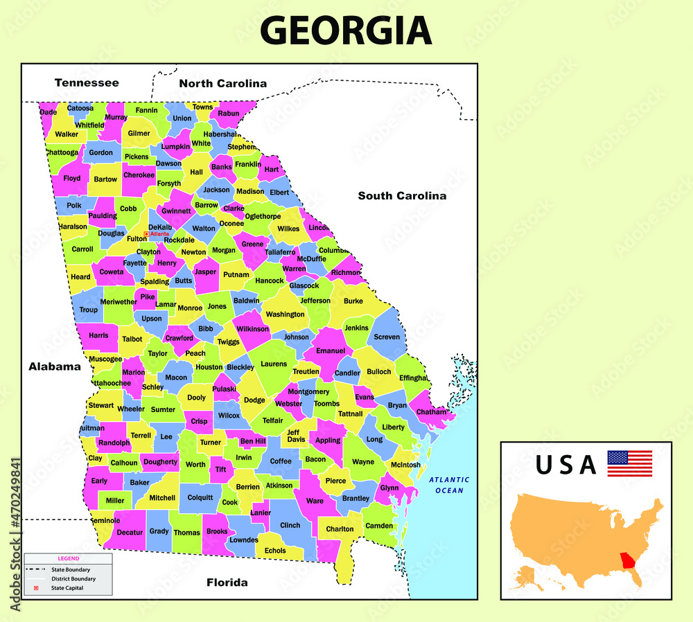 Georgia Map. State and district map of Georgia. Political map of ...