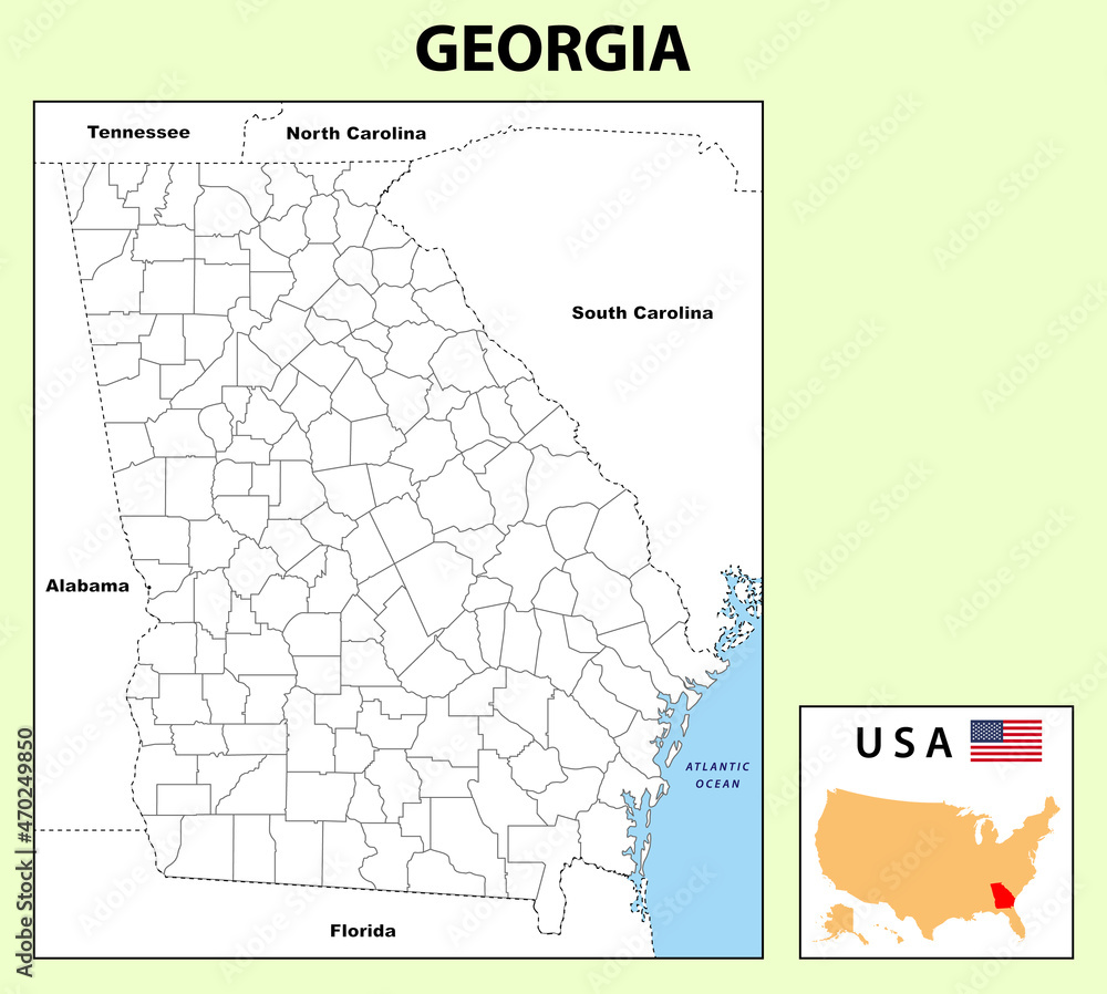Georgia Map. Political map of Georgia with boundaries in Outline. Stock ...