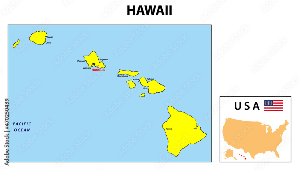 Hawaii Map. State and district map of Hawaii. Administrative and ...