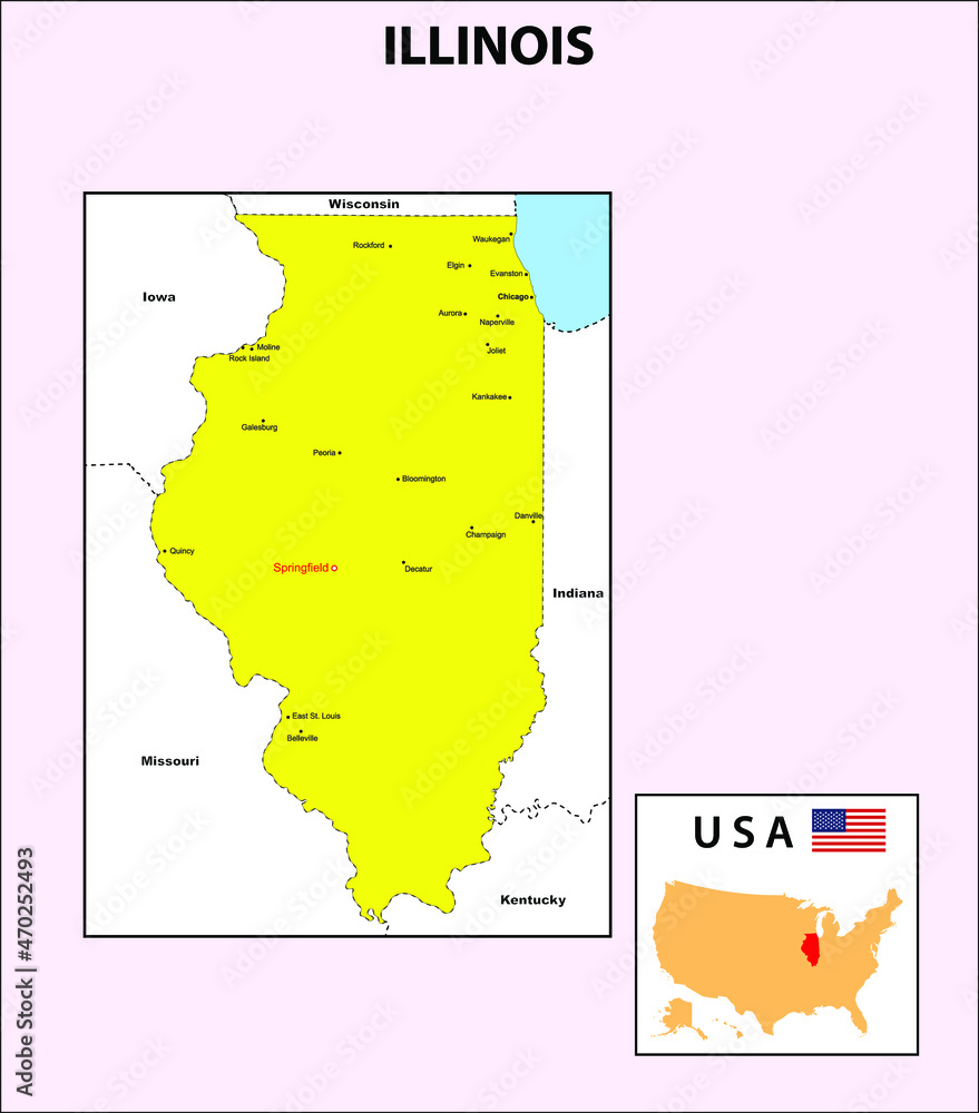 Illinois Map. State and district map of Illinois. Administrative and ...