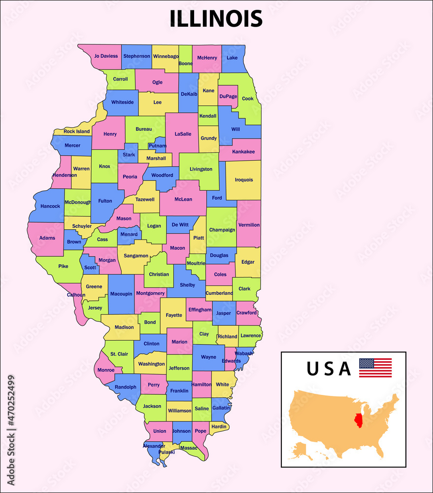 Illinois Map. District map of Illinois. District map of Illinois in ...