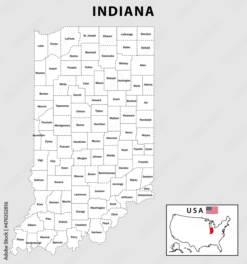 Indiana Map. State and district map of Indiana. Administrative map of ...