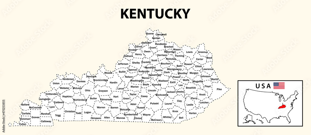 Kentucky Map. State and district map of Kentucky. Administrative and ...