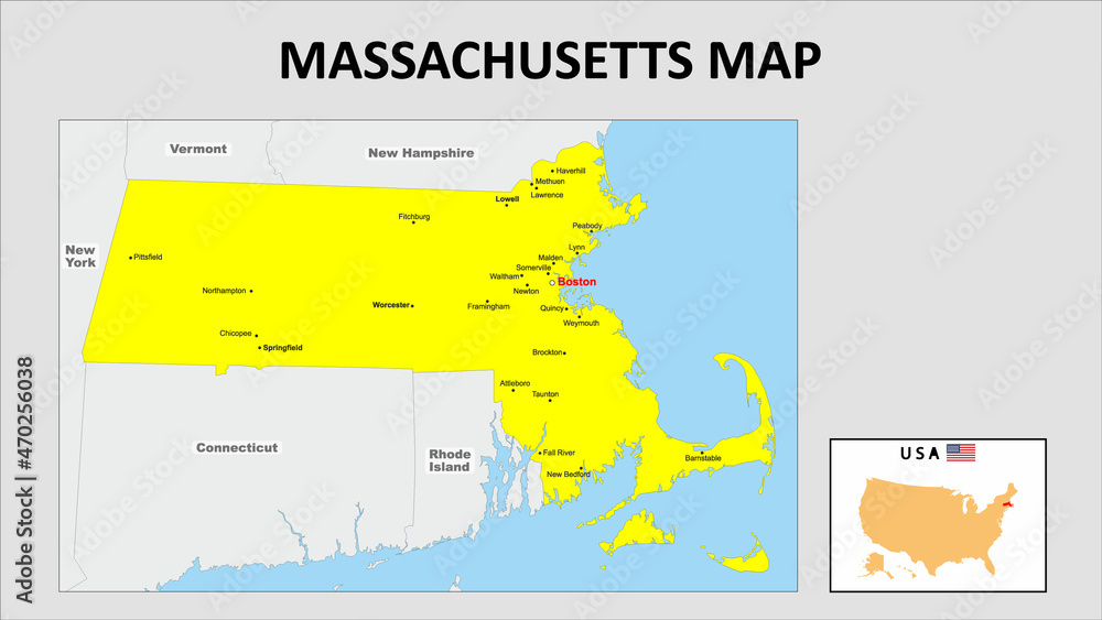 Massachusetts Map. State and district map of Massachusetts. Stock ...