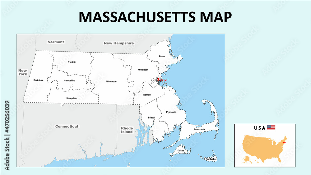 Massachusetts Map. Political map of Massachusetts with boundaries in ...