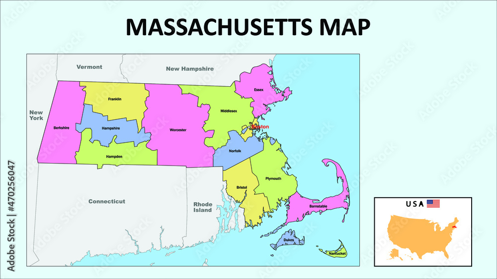Massachusetts Map State And District Map Of Massachusetts Political Map Of Massachusetts With