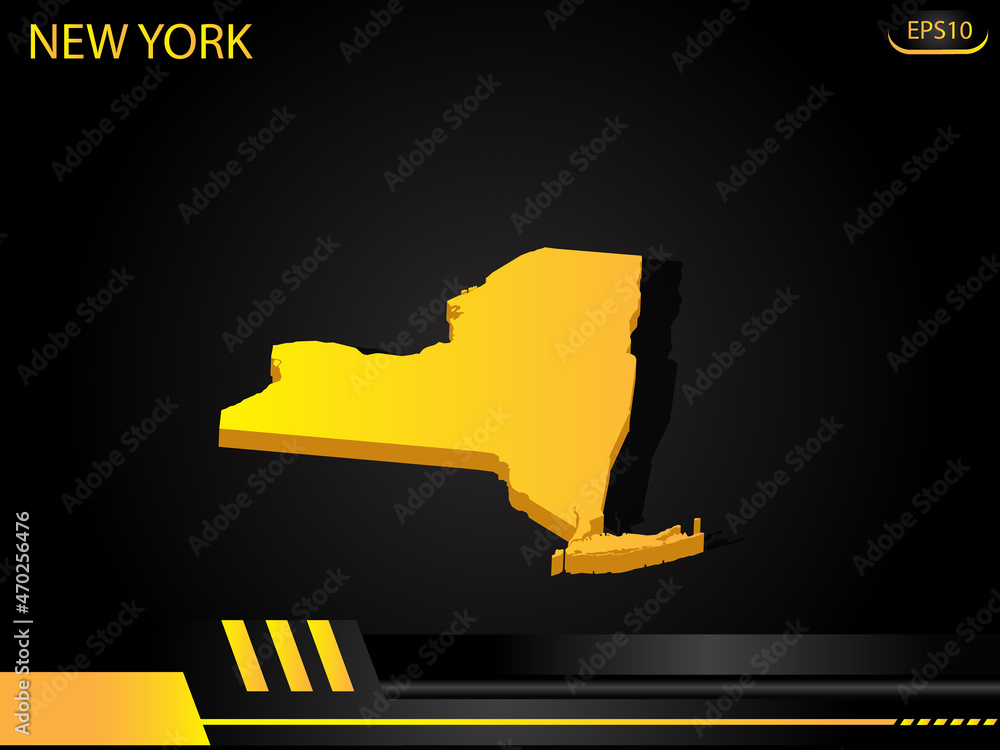 isometric map yellow of New York on background yellow black frame ...