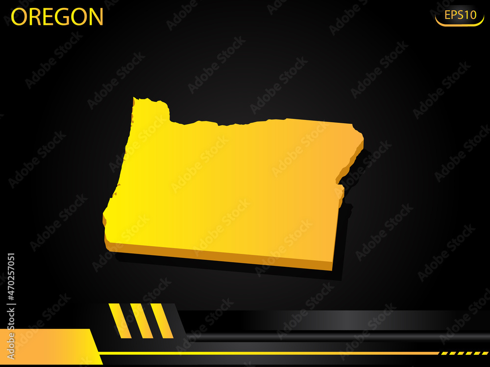 isometric map yellow of Oregon on background yellow black frame design ...