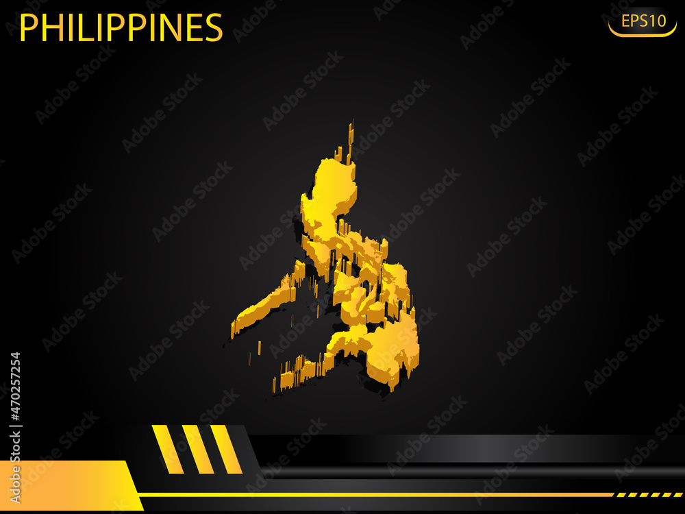isometric map yellow of Philippines on background yellow black frame ...