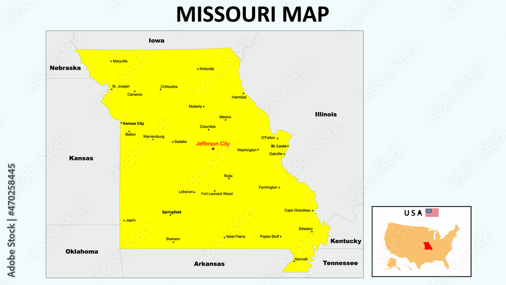 Missouri Map. State and district map of Missouri. Political map of ...
