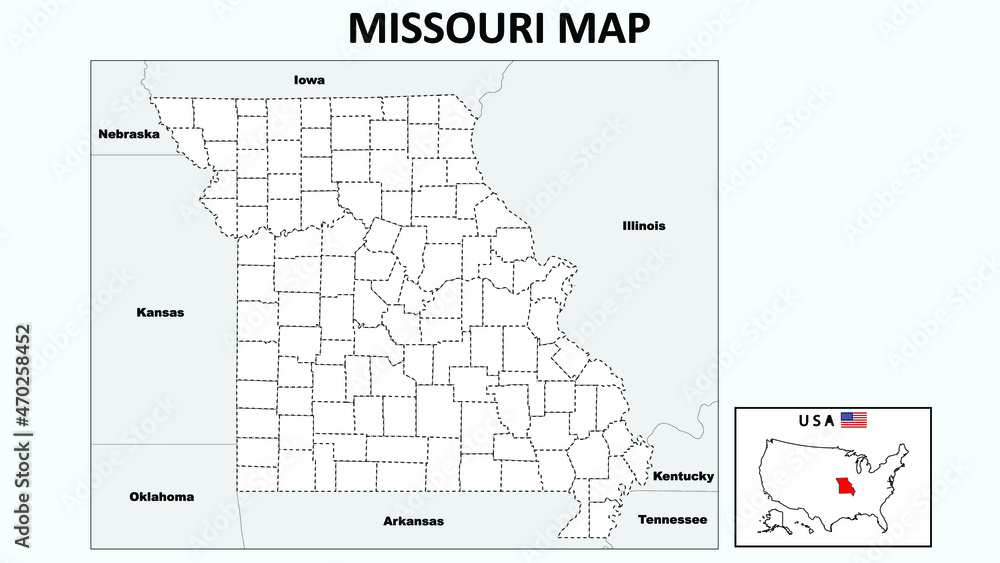 Missouri Map. Political map of Missouri with boundaries in Outline ...
