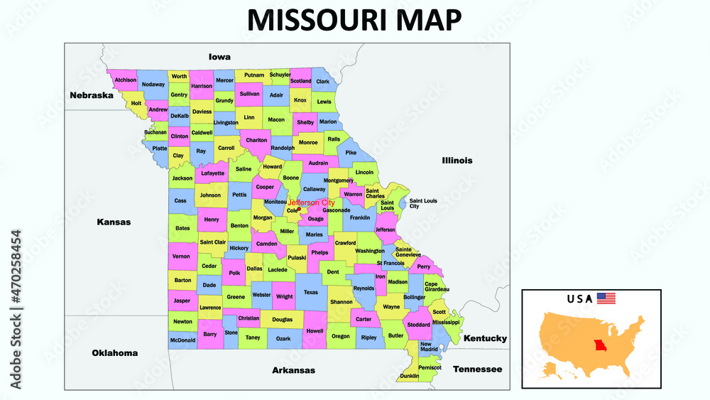 Missouri Map. State and district map of Missouri. Political map of ...