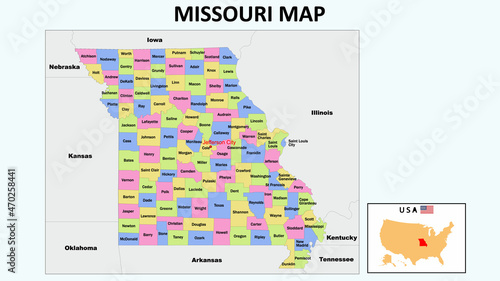 Missouri Map. State and district map of Missouri. Political map of ...