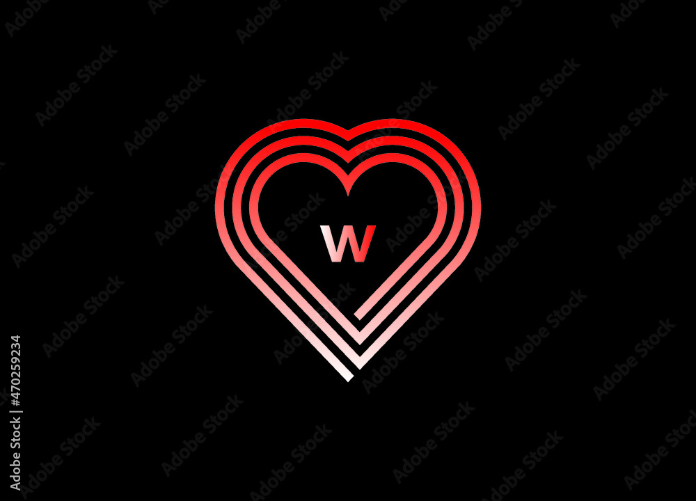 W letter love logo with vector design. Love illustration. Hand-drawn ...