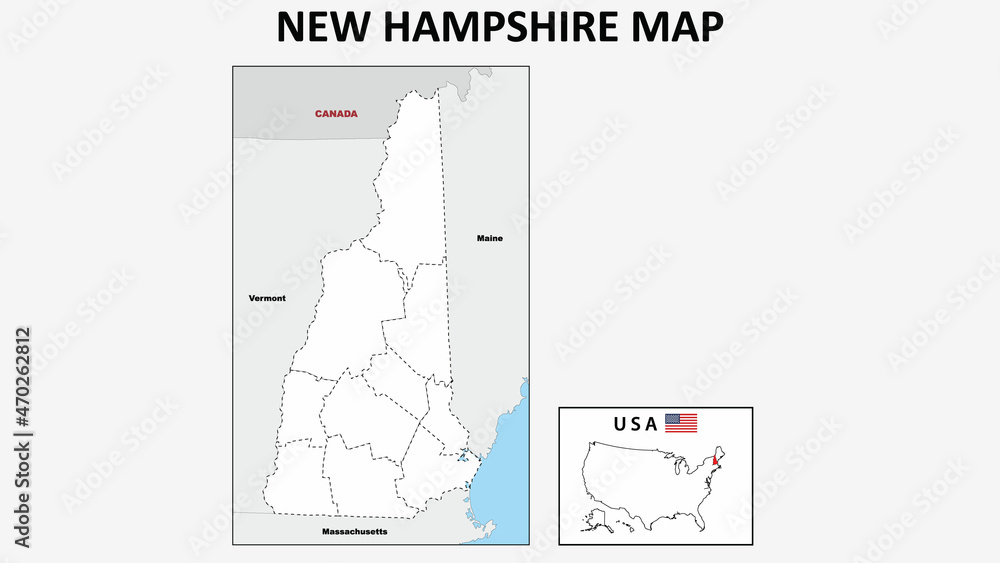New Hampshire Map. Political map of New Hampshire with boundaries in ...