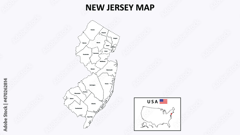 New Jersey Map. State and district map of New Jersey. Administrative ...