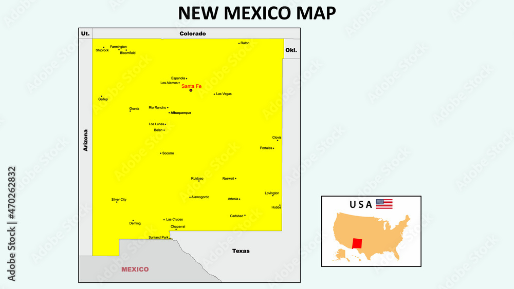 New Mexico Map. State and district map of New Mexico. Political map of ...