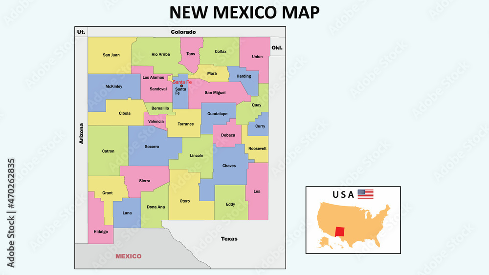 New Mexico Map. State and district map of New Mexico. Political map of ...
