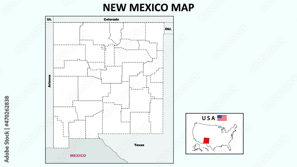 New Mexico Map. Political map of New Mexico with boundaries in Outline ...