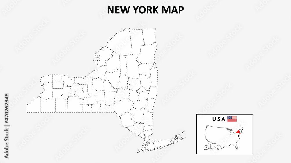 New York Map. State and district map of New York. Political map of New ...