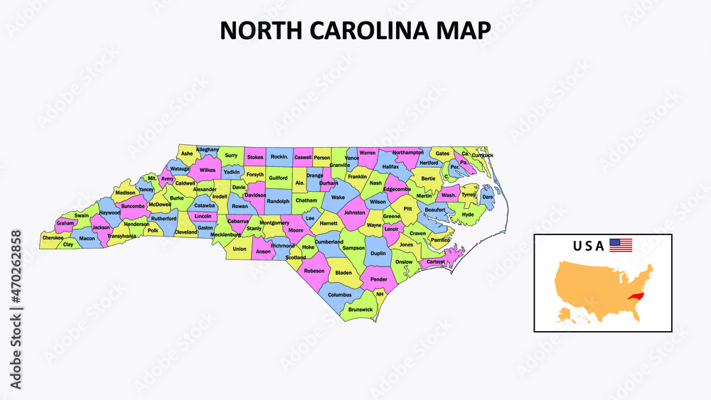 North Carolina Map. District map of North Carolina in District map of ...