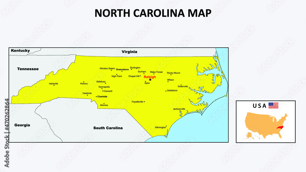 North Carolina Map. State and district map of North Carolina. Political ...