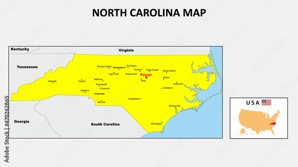 North Carolina Map. State and district map of North Carolina. Political ...