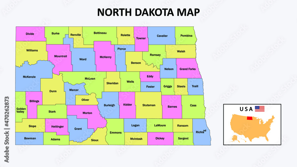 North Dakota Map. District map of North Dakota in District map of North ...