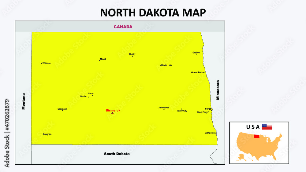 North Dakota Map. State and district map of North Dakota. Political map ...