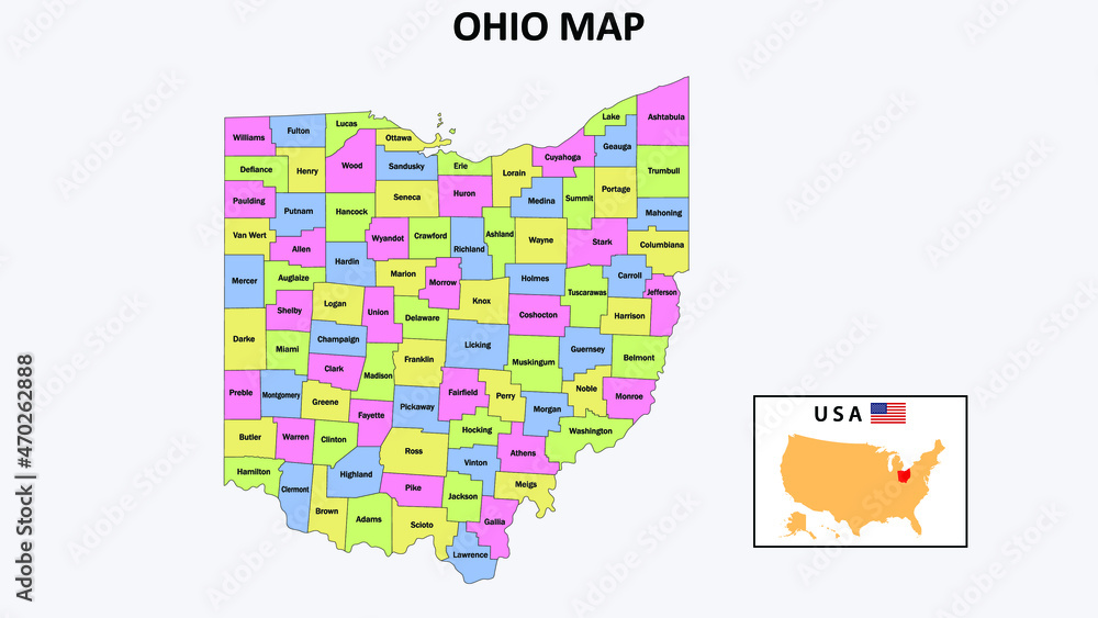 Fototapeta mapa świata dla dzieci Ohio Map. District map of Ohio in ...