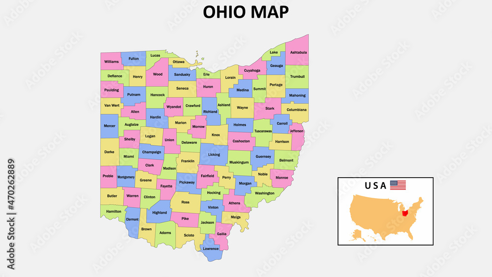 Ohio Map. District map of Ohio in District map of Ohio in color with ...